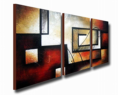 ARTLAND Modern 100% Hand Painted Abstract Oil Painting on Canvas The Maze Of Memory 3-Piece Gallery-Wrapped Framed Wall Art Ready to Hang for Living Room for Wall Decor Home Decoration 24x48inches