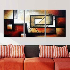 ARTLAND Modern 100% Hand Painted Abstract Oil Painting on Canvas The Maze Of Memory 3-Piece Gallery-Wrapped Framed Wall Art Ready to Hang for Living Room for Wall Decor Home Decoration 24x48inches