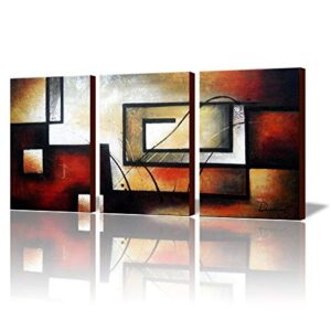 ARTLAND Modern 100% Hand Painted Abstract Oil Painting on Canvas The Maze Of Memory 3-Piece Gallery-Wrapped Framed Wall Art Ready to Hang for Living Room for Wall Decor Home Decoration 24x48inches