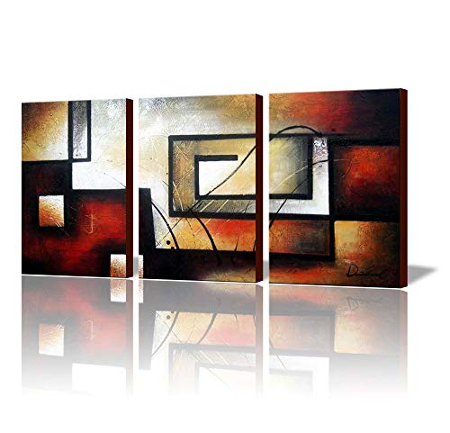 ARTLAND Modern 100% Hand Painted Abstract Oil Painting on Canvas The Maze Of Memory 3-Piece Gallery-Wrapped Framed Wall Art Ready to Hang for Living Room for Wall Decor Home Decoration 24x48inches