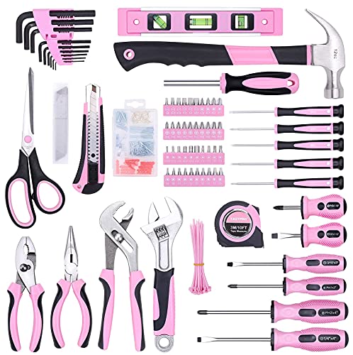 FASTPRO Pink Tool Set, 220-Piece Lady's Home Repairing Tool Kit with 12-Inch Wide Mouth Open Storage Tool Bag