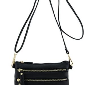 FashionPuzzle Multi Zipper Pocket Small Wristlet Crossbody Bag (Black)