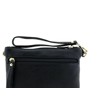 FashionPuzzle Multi Zipper Pocket Small Wristlet Crossbody Bag (Black)