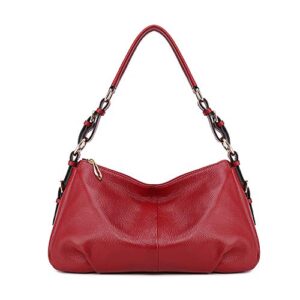 kattee soft leather hobo handbags for women, genuine top handle vintage shoulder purses(red)