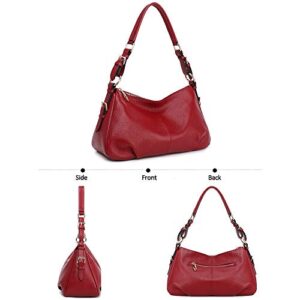 Kattee Soft Leather Hobo handbags for Women, Genuine Top Handle Vintage Shoulder purses(Red)