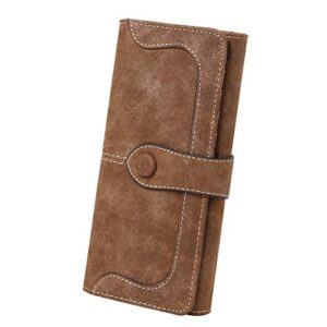 cynure women’s vegan leather 17 card slots card holder long big bifold wallet,coffee