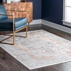 nuloom jacquie vintage floral area rug, 6′ 7″ x 9′, silver