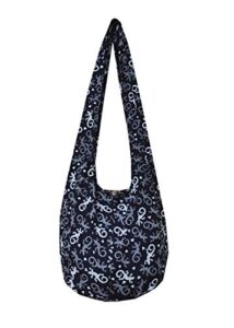 btp! gecko hippie hobo thai cotton sling crossbody bag messenger shoulder purse (black gc1)