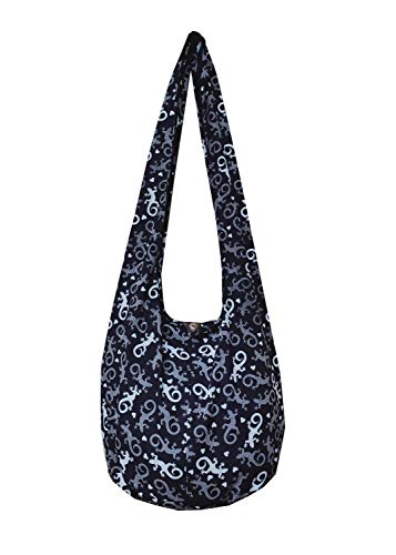 BTP! Gecko Hippie Hobo Thai Cotton Sling Crossbody Bag Messenger Shoulder Purse (Black GC1)