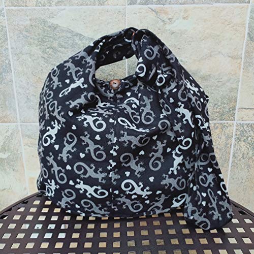 BTP! Gecko Hippie Hobo Thai Cotton Sling Crossbody Bag Messenger Shoulder Purse (Black GC1)