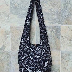 BTP! Gecko Hippie Hobo Thai Cotton Sling Crossbody Bag Messenger Shoulder Purse (Black GC1)