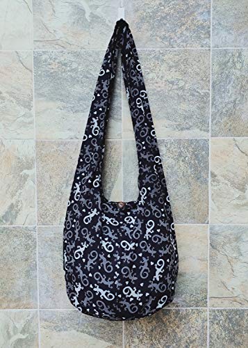 BTP! Gecko Hippie Hobo Thai Cotton Sling Crossbody Bag Messenger Shoulder Purse (Black GC1)