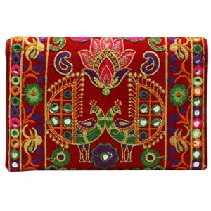 12 X 8 Women Evening Party Clutch Indian Embroidered Patches Work Shoulder and Cross body Strap Magnetic Closure