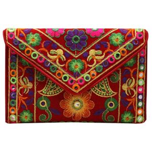 12 X 8 Women Evening Party Clutch Indian Embroidered Patches Work Shoulder and Cross body Strap Magnetic Closure