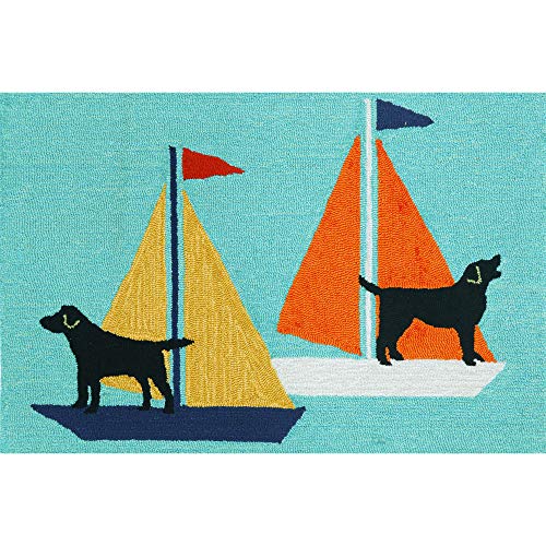 Liora Manne Frontporch Indoor Outdoor Rug - Novelty Design, Hand Hooked, Weather Resistant, UV Stabilized, Foyers, Porches, Patios & Decks, Sailing Dog, 1'8" x 2' 6"