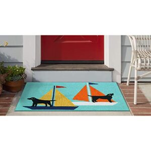 Liora Manne Frontporch Indoor Outdoor Rug - Novelty Design, Hand Hooked, Weather Resistant, UV Stabilized, Foyers, Porches, Patios & Decks, Sailing Dog, 1'8" x 2' 6"