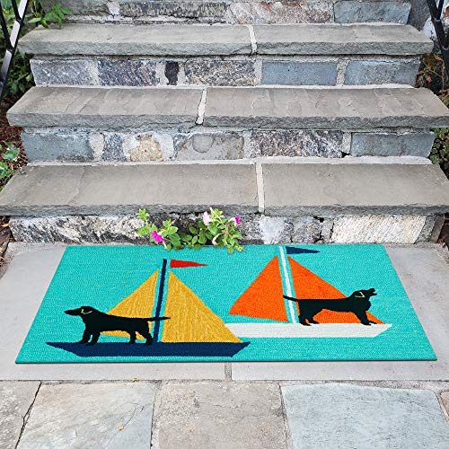 Liora Manne Frontporch Indoor Outdoor Rug - Novelty Design, Hand Hooked, Weather Resistant, UV Stabilized, Foyers, Porches, Patios & Decks, Sailing Dog, 1'8" x 2' 6"