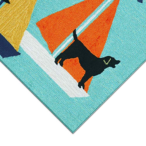 Liora Manne Frontporch Indoor Outdoor Rug - Novelty Design, Hand Hooked, Weather Resistant, UV Stabilized, Foyers, Porches, Patios & Decks, Sailing Dog, 1'8" x 2' 6"