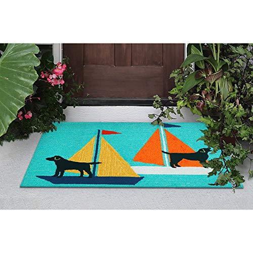 Liora Manne Frontporch Indoor Outdoor Rug - Novelty Design, Hand Hooked, Weather Resistant, UV Stabilized, Foyers, Porches, Patios & Decks, Sailing Dog, 1'8" x 2' 6"