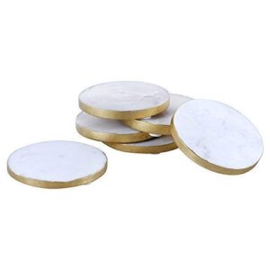 GoCraft Marble Gold Edge Coasters | Handcrafted White Marble Gold Painted Edge Coasters for Drinks, Beverages & Wine/Bar Glasses (Set of 6)