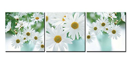 So Crazy Art- White Daisy Wall Art Decor Daisies Flower in Vase Canvas Pictures Artwork 3 Panel Plant Painting Prints for Home Living Dining Room Kitchen