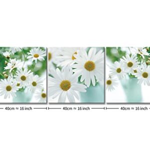 So Crazy Art- White Daisy Wall Art Decor Daisies Flower in Vase Canvas Pictures Artwork 3 Panel Plant Painting Prints for Home Living Dining Room Kitchen