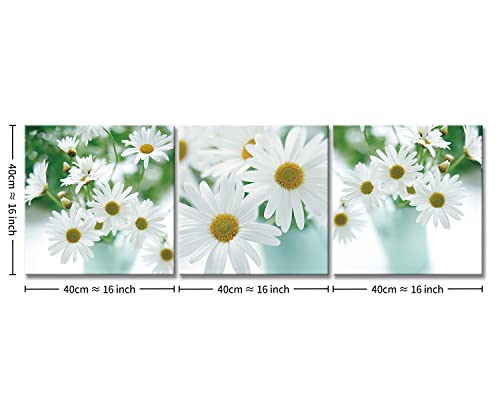 So Crazy Art- White Daisy Wall Art Decor Daisies Flower in Vase Canvas Pictures Artwork 3 Panel Plant Painting Prints for Home Living Dining Room Kitchen