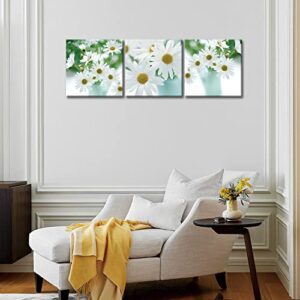 So Crazy Art- White Daisy Wall Art Decor Daisies Flower in Vase Canvas Pictures Artwork 3 Panel Plant Painting Prints for Home Living Dining Room Kitchen