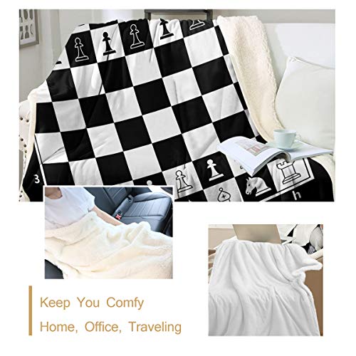 Sleepwish Chess Board Sherpa Fleece Throw Blanket Grid Checkered Pattern Super Warm Lightweight Bed Couch Blankets, Black and White, Throw(50"x60")