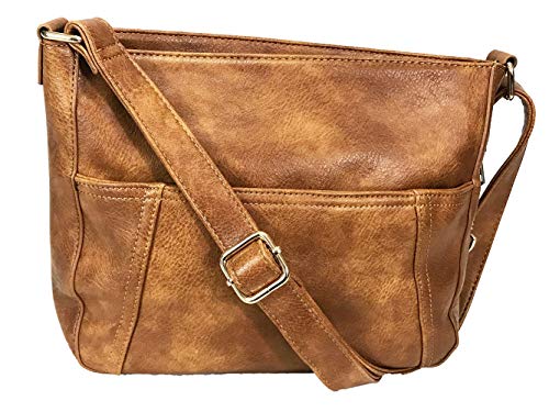 Zzfab Laser Cut Locking Small Concealed Carry Purse CCW Crossbody Bag with Credit Card Slots Brown