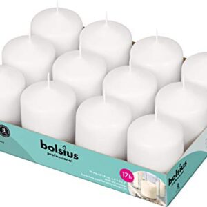 BOLSIUS Set of 12 White Pillar Candles -2.25-x3 inch Unscented Candle Set - Dripless Clean Burning Smokeless Dinner Candle - Perfect for Wedding Candles, Parties and Special Occasions