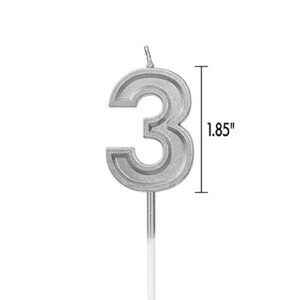 LUTER Silver Glitter Happy Birthday Cake Candles Number Candles Number 3 Birthday Candle Cake Topper Decoration for Party Kids Adults (Number 3)