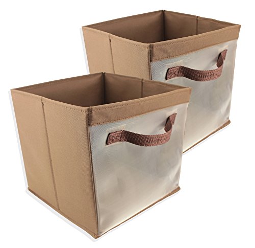 EASYVIEW Storage Cube with Handle | 100% Woven Oxford Nylon Bin with Mesh See Thru Side | 10.5 x 10.5 x 10 Inches, Foldable (Dark Brown 2 Pack)