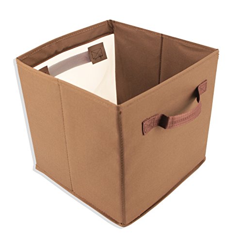 EASYVIEW Storage Cube with Handle | 100% Woven Oxford Nylon Bin with Mesh See Thru Side | 10.5 x 10.5 x 10 Inches, Foldable (Dark Brown 2 Pack)