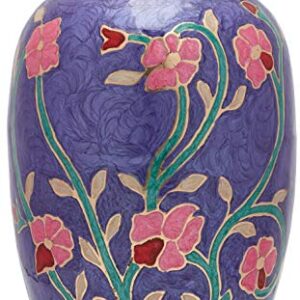 Ansons Urns Cremation Urn - Flower Funeral Urn for Human Ashes - Burial urn with Lacquer Finish - 100% Brass - Flora Blue