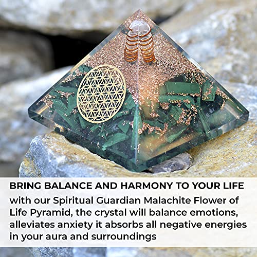 Orgonite Crystal Malachite Pyramid – Positive Energy Crystals Promote E-Energy Protection and Chakra Healing to Enhance Spiritual Growth and Visionary Powers