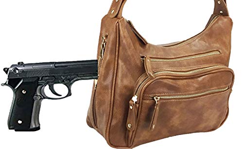 Zzfab Fashion Locking Concealed Carry Big Hobo Bag CCW Cross Body Bag with Credit Card Slots Brown