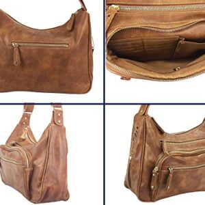 Zzfab Fashion Locking Concealed Carry Big Hobo Bag CCW Cross Body Bag with Credit Card Slots Brown