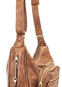 Zzfab Fashion Locking Concealed Carry Big Hobo Bag CCW Cross Body Bag with Credit Card Slots Brown