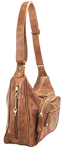 Zzfab Fashion Locking Concealed Carry Big Hobo Bag CCW Cross Body Bag with Credit Card Slots Brown