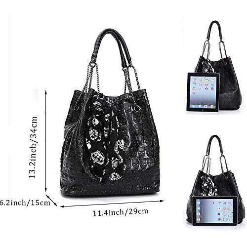 Chikencall® Womens Skull Print Hobo Tote PU Leather Shoulder Bag Punk Handbag and purses 2 sets