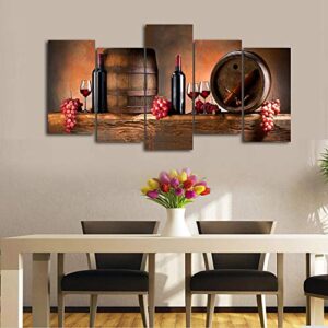 cao gen decor art-k60527 5 panels wall art fruit grape red wine glass painting on canvas stretched and framed canvas prints ready to hang for dining room art wall decor artwork