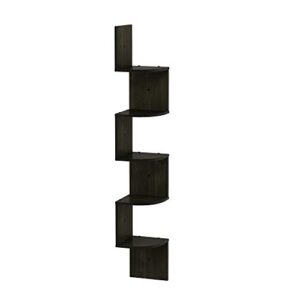 furinno rossi wall mount floating corner shelf, 5-tier radial, espresso