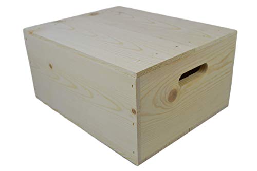 Wooden Pine Box with Hand Holes and a Drop on Lid