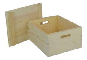 Wooden Pine Box with Hand Holes and a Drop on Lid