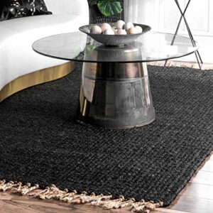 nuloom benavides tassel jute area rug, 8′ x 10′, black