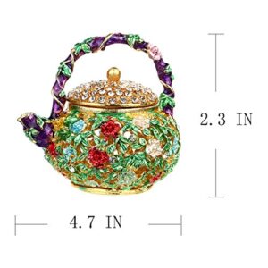 YU FENG Mini Teapot Trinket Box Hinged for Girls Ring Holder Handmade Ring Holder Dish Decorated (teapot)