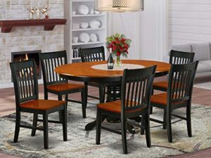 east west furniture 7pc oval 42/60 inch family table with 18 in leaf and 6 wood seat dining chairs