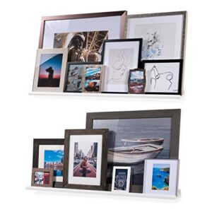 wallniture boston 46″ floating shelves for wall decor, photo ledge for living room decor, floating wall bookshelves, long wall shelves for collage picture frames, white kids bookshelf set of 2