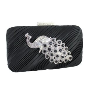 echomerx peacock clutch evening purse embellished rhinestones, black